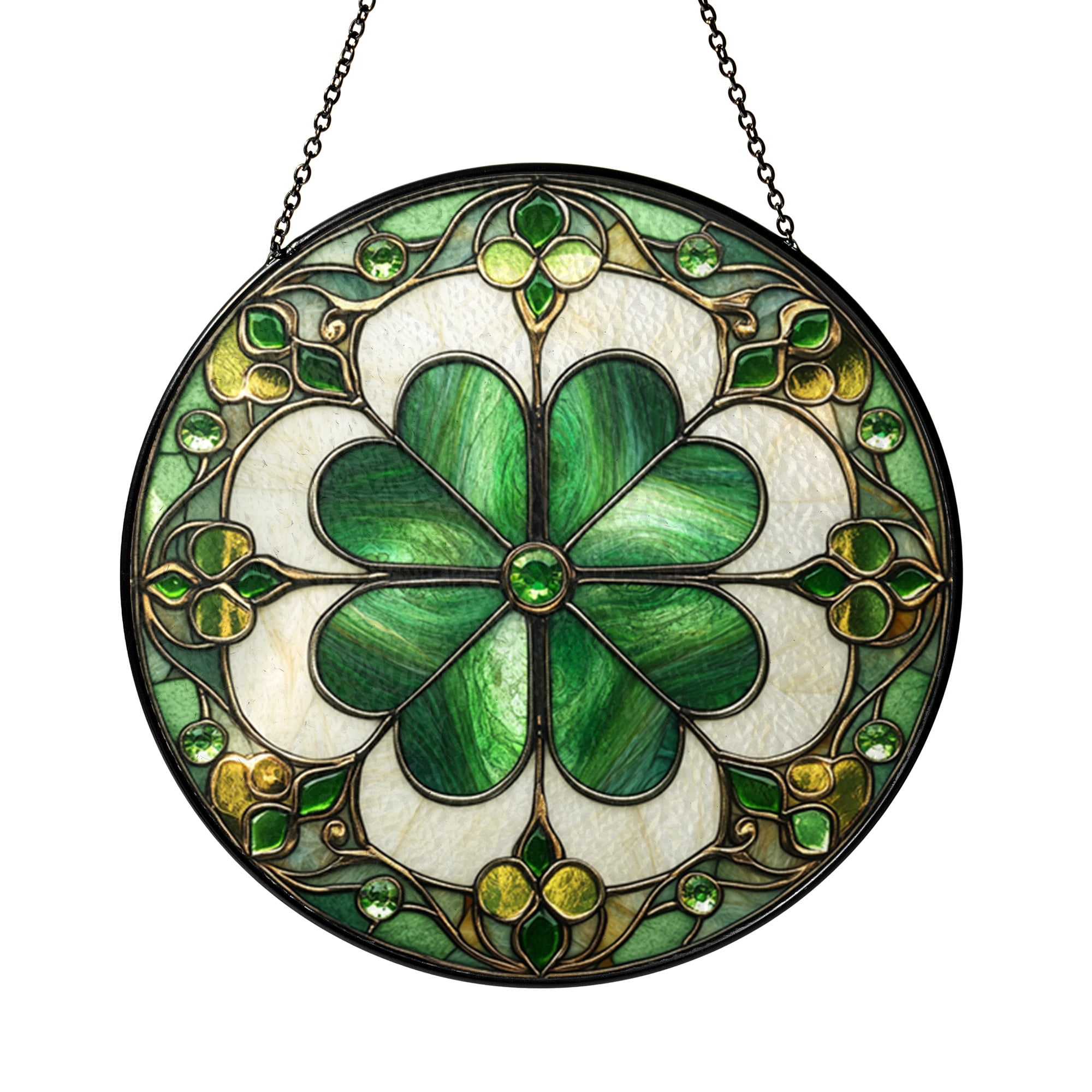 Botanical Shamrock Leaf Stained Glass Style Window Hanging, Decorative ...