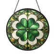 Botanical Shamrock Leaf Stained Glass Style Window Hanging, Decorative ...