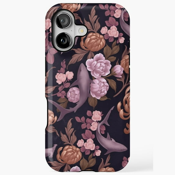 Botanical Shark Pink Gold Floral Compatible Phone Case for iPhone 11-17 ...