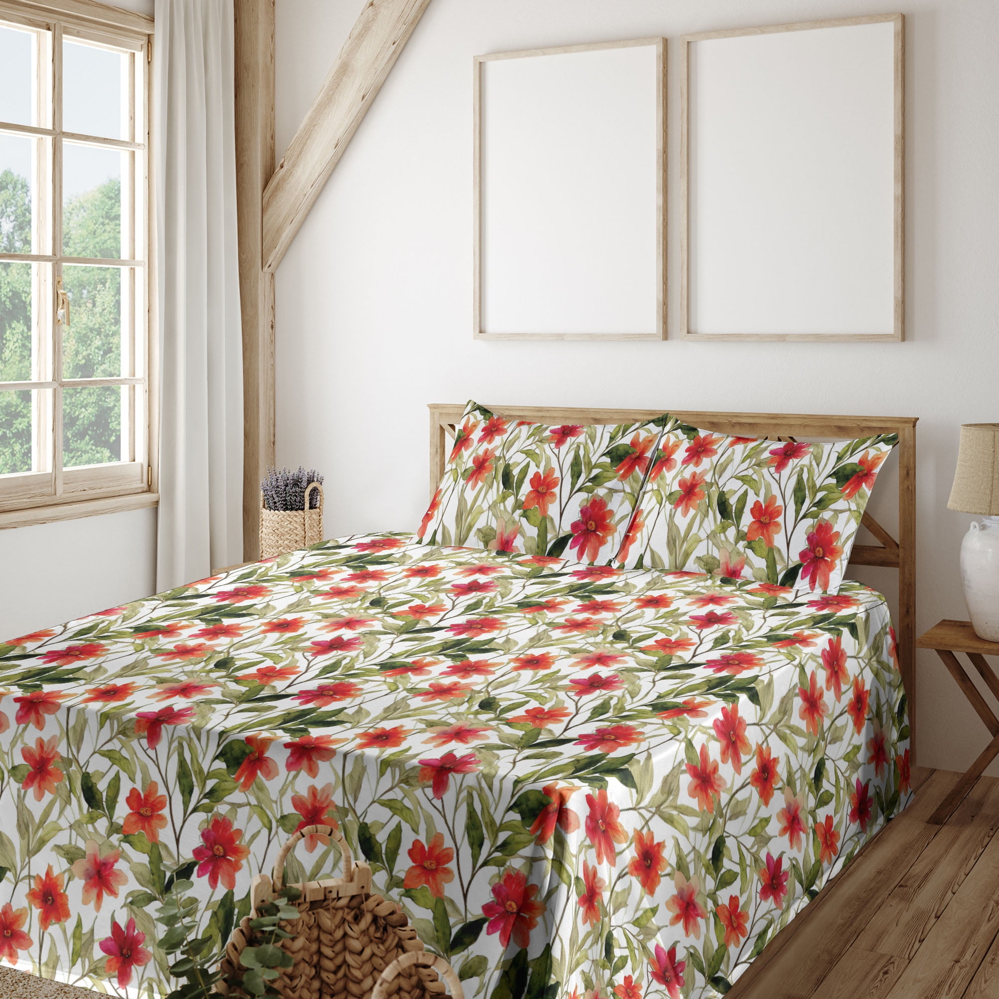 Botanical Sheet Set, Nature Art Style Painting Look Flowers and Leaves ...