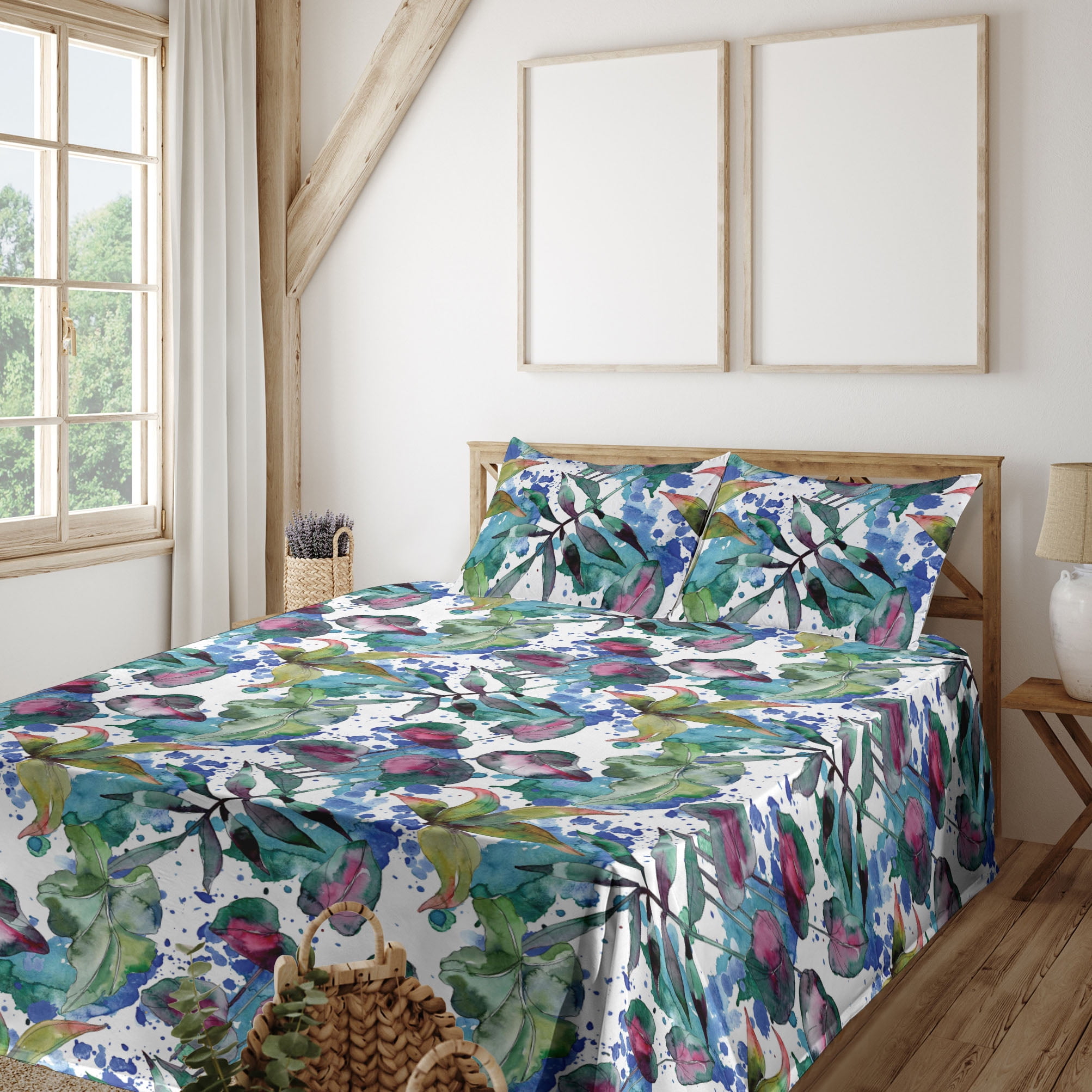Ambesonne Botanical Fitted & Flat Sheet with Shams 4 Pcs Set, Nature ...