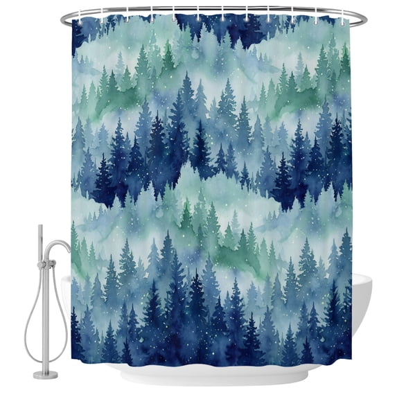 Botanical Shower Curtain for Bathroom, Spring Watercolor Blue Trees ...