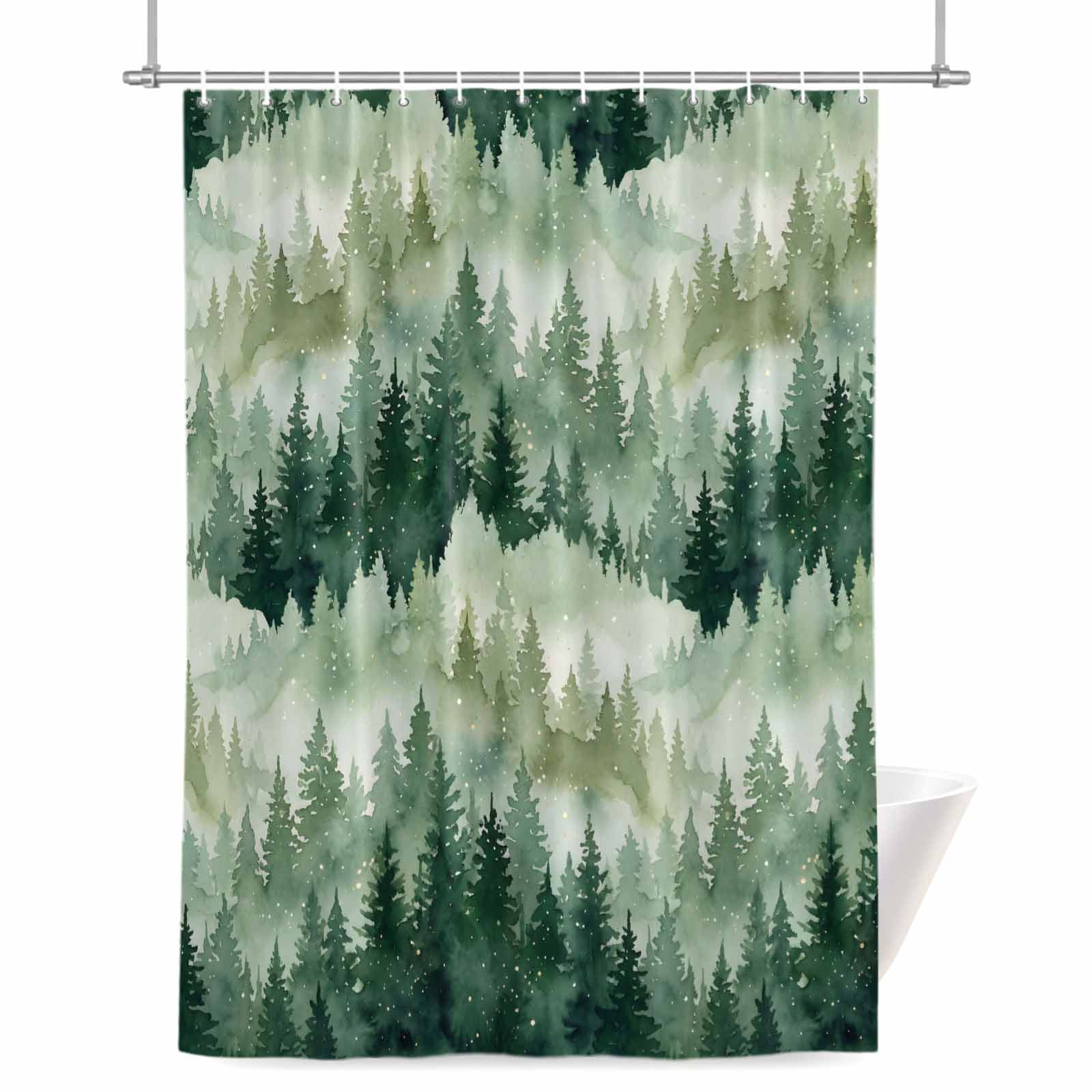 Botanical Shower Curtains for Bathroom, Spring Watercolor Green Trees ...