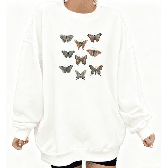 Botanical Sketch Print Sweatshirt Sweatshirt White S-3XL Minimalist ...
