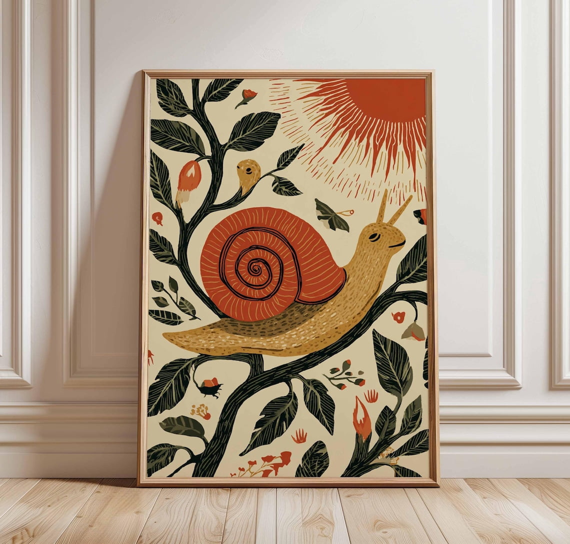 Botanical Snail Folk Art Animal Nature Illustration Woodland Decor ...