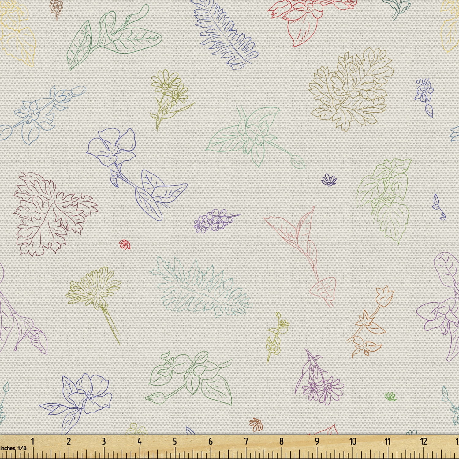 Botanical Sofa Upholstery Fabric by the Yard, Herbs Leaves and Flowers ...