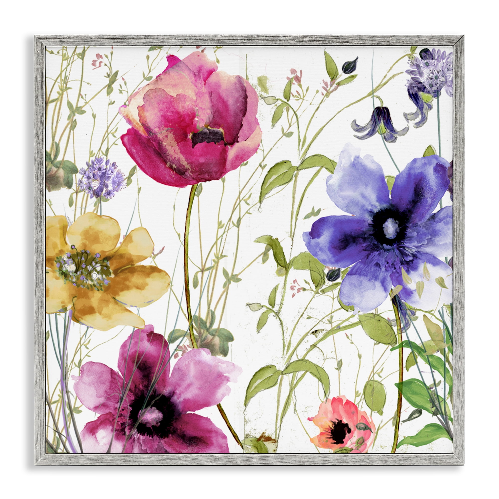 Botanical Spring Garden Blooms Gray Framed Giclee Art, design by Sasha ...