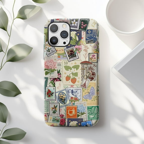 Botanical Stamp Retro Spring Floral Mushroom Collage Case with iPhone ...