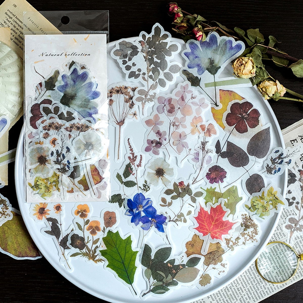 Botanical Sticker Set (180 Pieces) Pressed Flower Decals Transparent ...