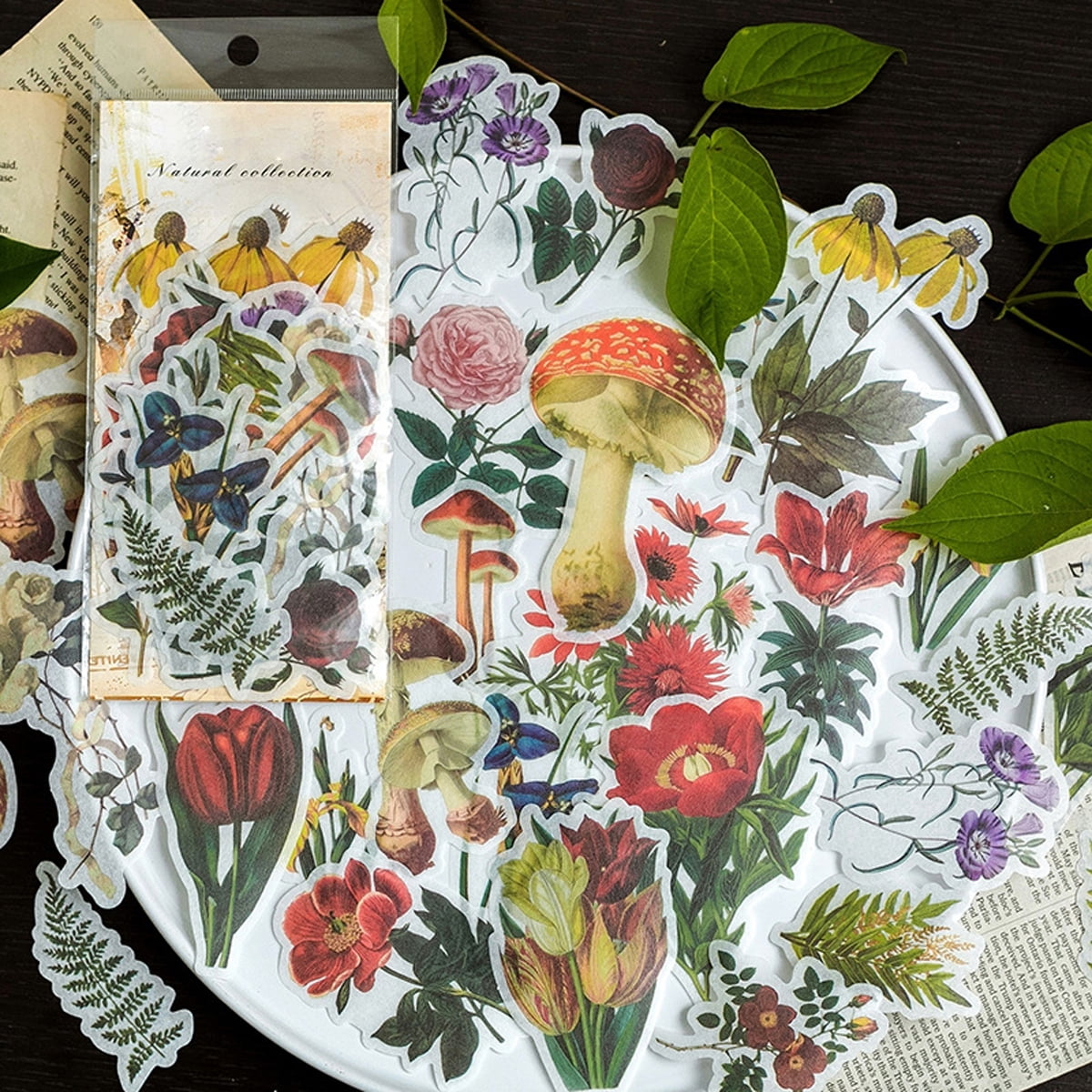 Botanical Sticker Set (180 Pieces) Pressed Flower Decals Transparent ...