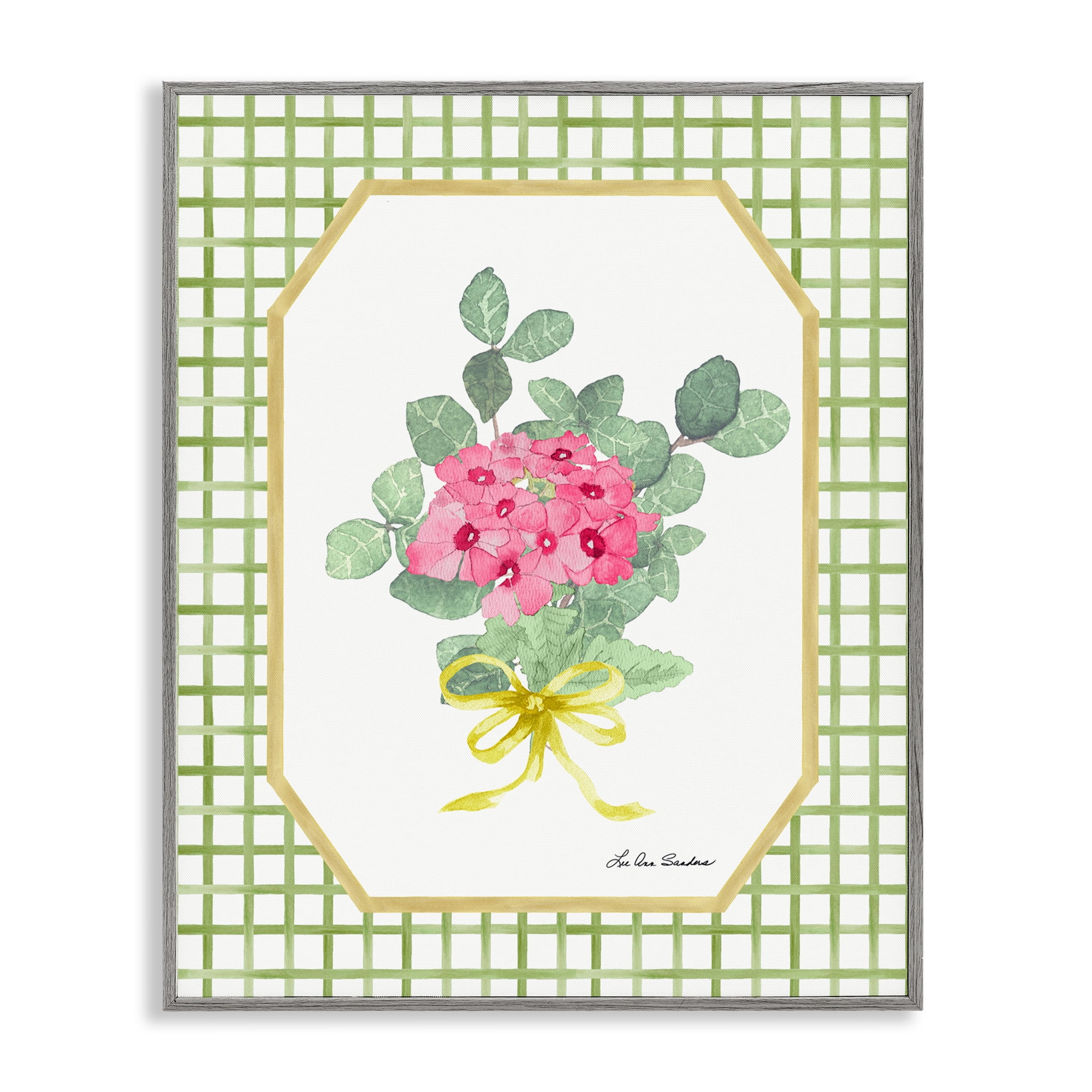 Botanical Story on Grid Pattern Gray Framed Giclee Art, design by Lee ...