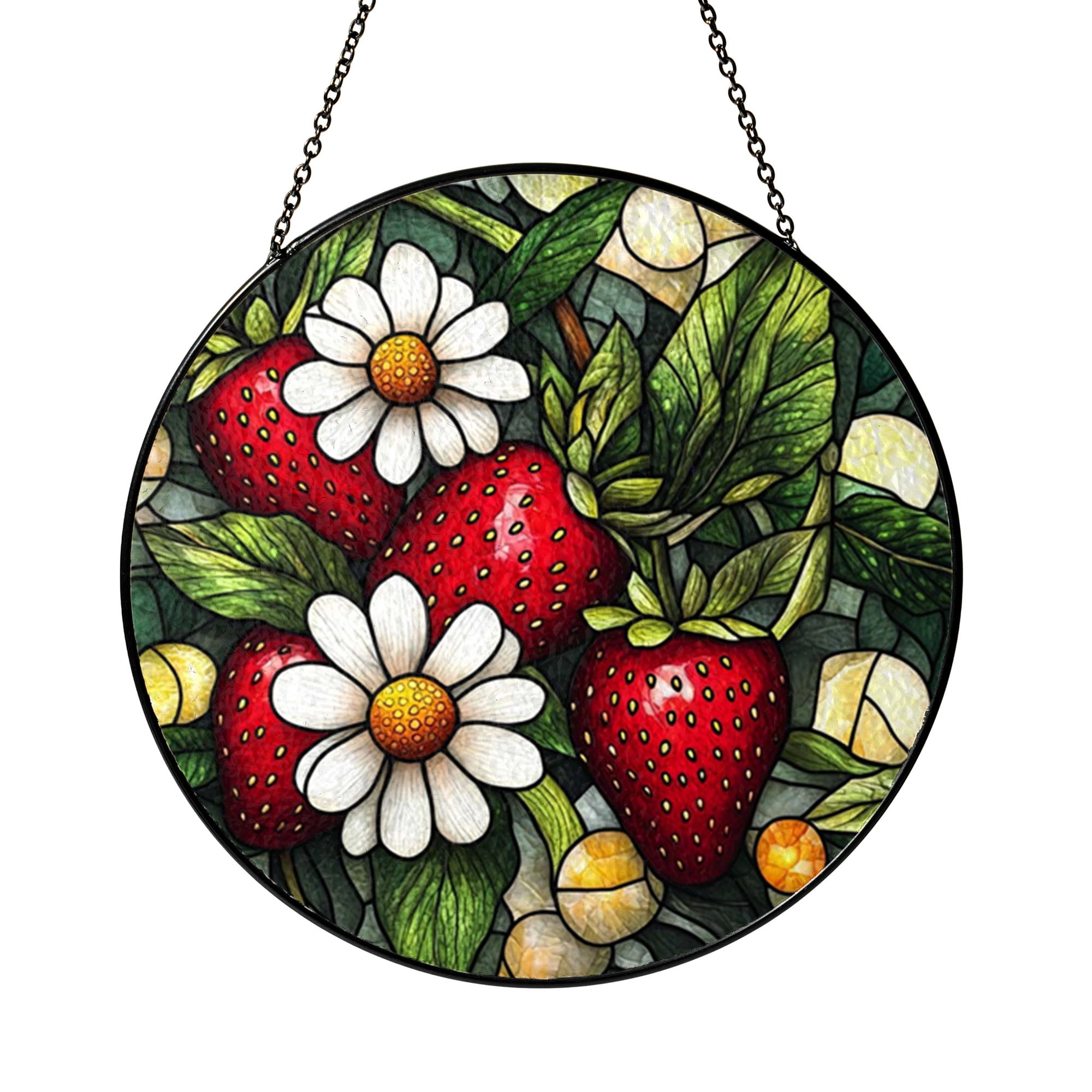 Botanical Strawberry Flower Stained Glass Suncatcher Decorative Floral ...