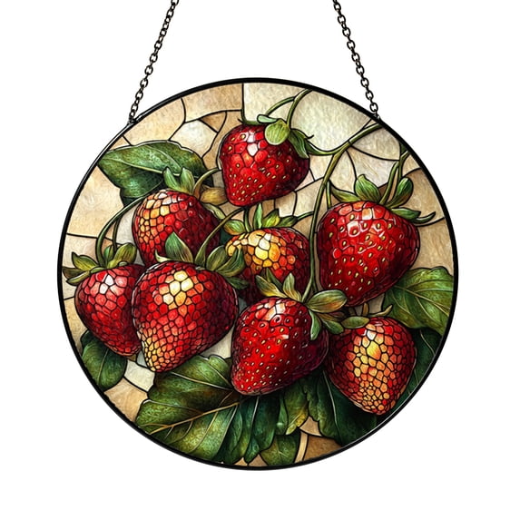 Botanical Strawberry Window Glass Suncatcher Ornament, Garden Style ...
