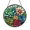 Botanical Succulent Stained Glass Suncatcher, Round Window Hanging with ...