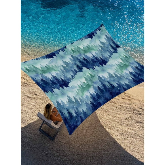 Botanical Sun Shade Sail 6.5' x 10', Spring Watercolor Blue Trees ...