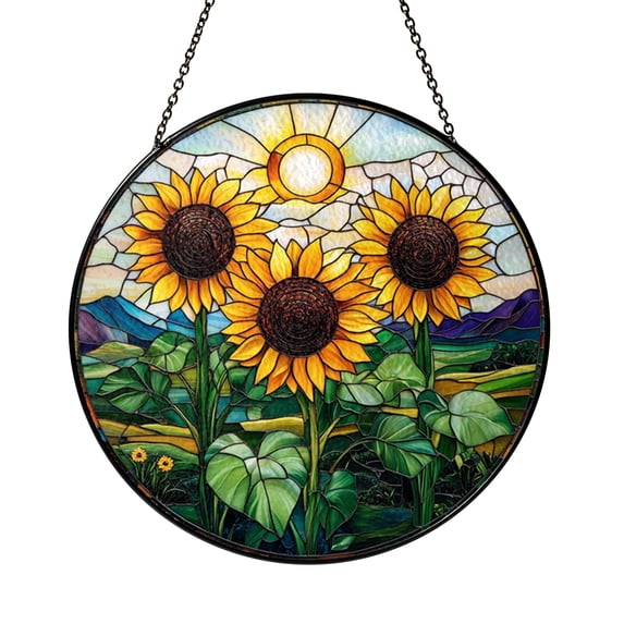 Botanical Sunflower Stained Glass Style Window Suncatcher, Decorative ...