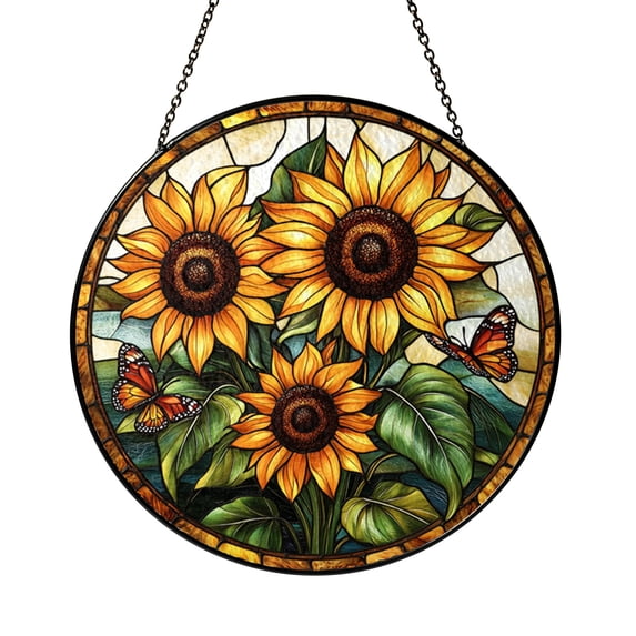 Botanical Sunflower Stained Glass Style Window Suncatcher, Decorative ...