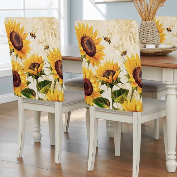 Botanical Sunflowers Chair Back Covers, Summer Garden Flowers Bees ...