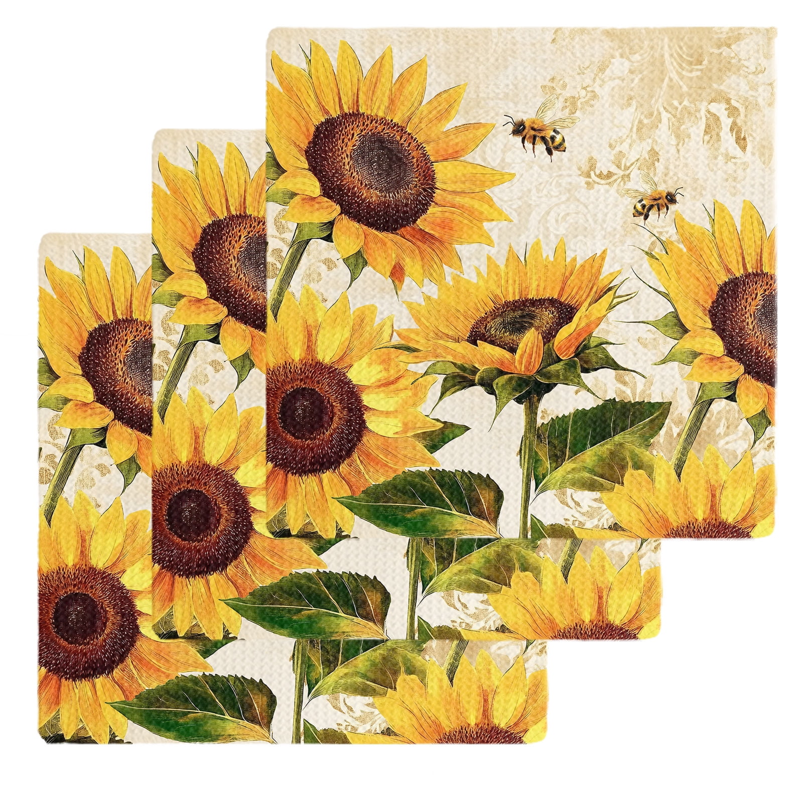 Botanical Sunflowers Kitchen Dish Towels for Drying Dishes Set of 3 ...