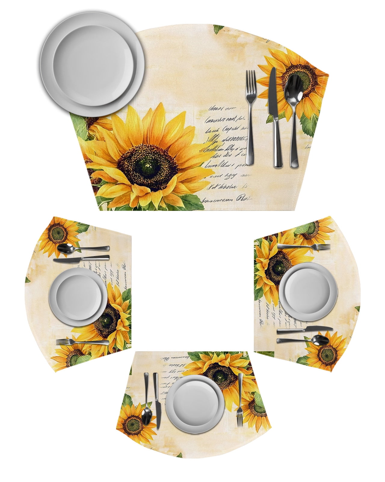 Botanical Sunflowers Round Table Placemats Set of 4 Wedge Placemats ...