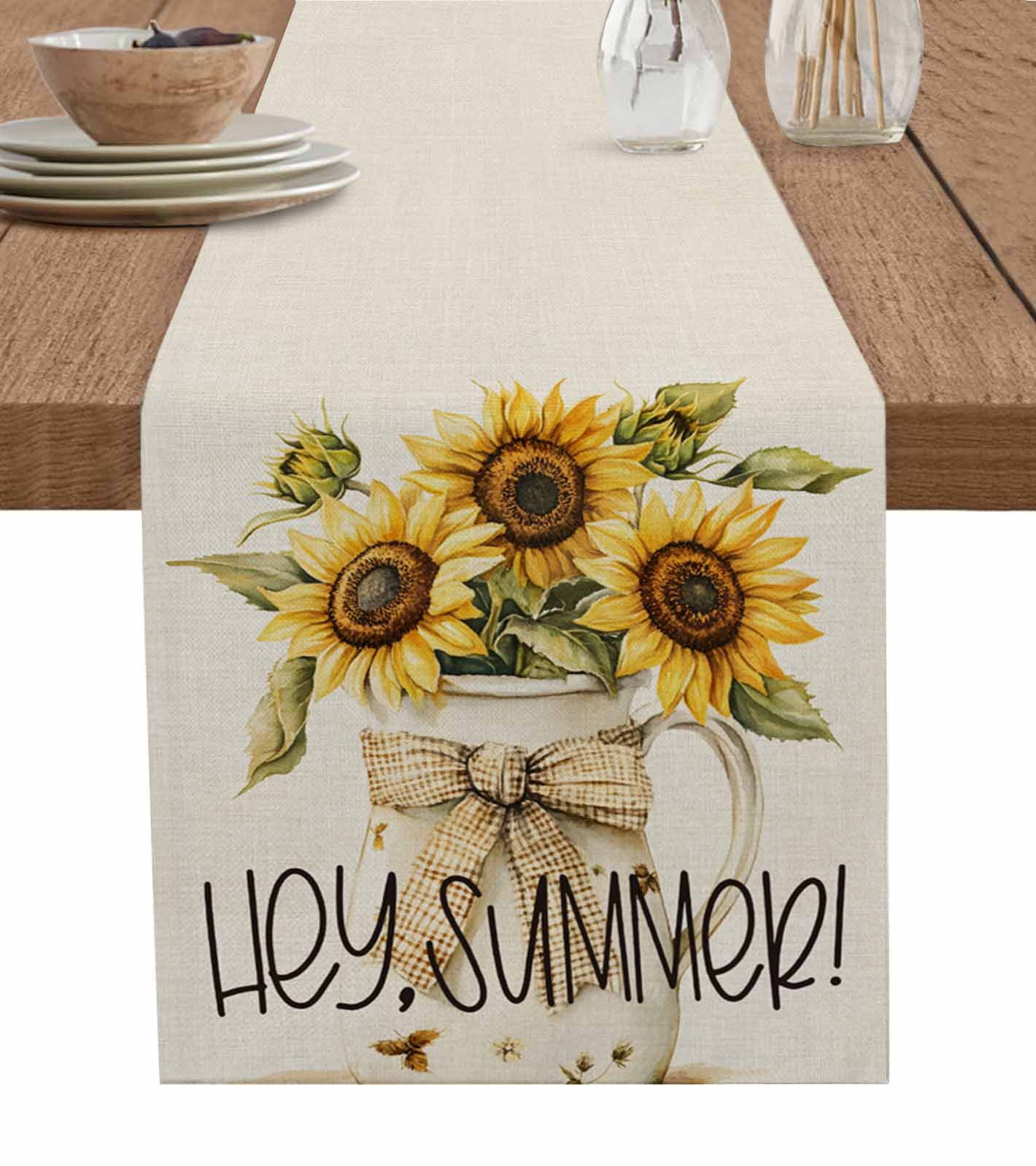 Botanical Sunflowers Table Runner 72 Inches, Summer Blossom Flowers ...