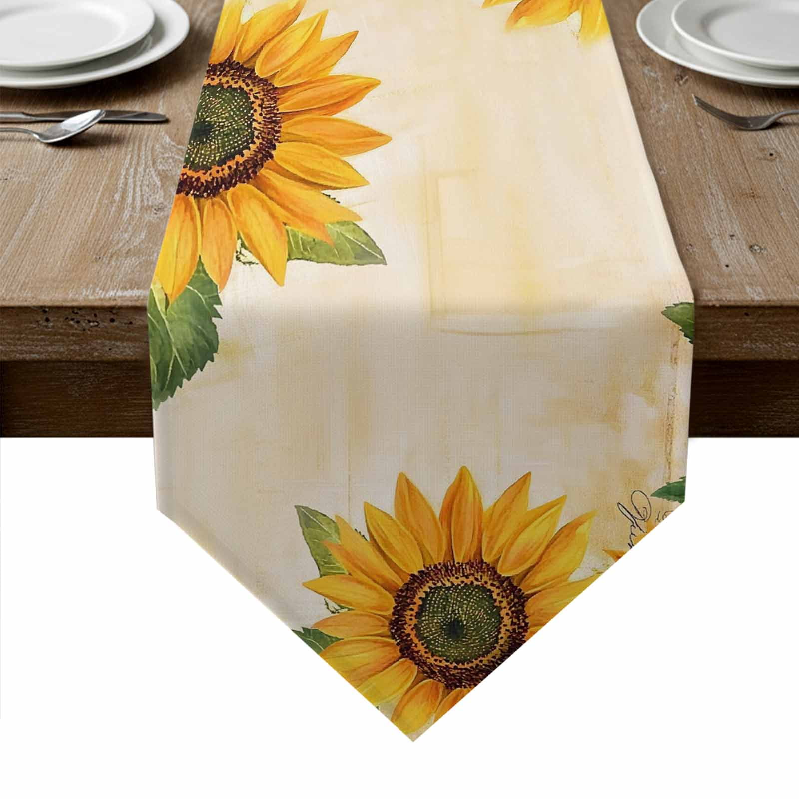 Botanical Sunflowers Table Runner Linen Burlap Table Runner 72 Inches ...