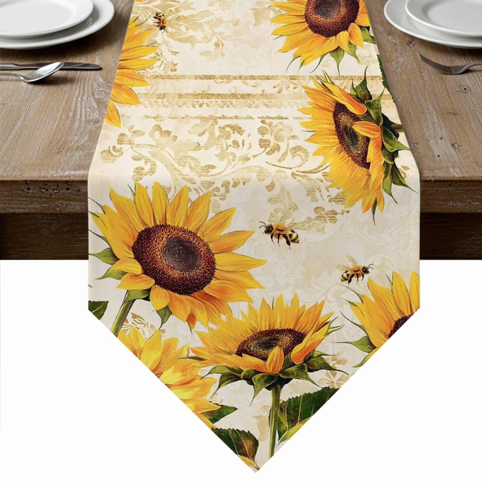 Botanical Sunflowers Table Runner Linen Burlap Table Runner 72 Inches ...