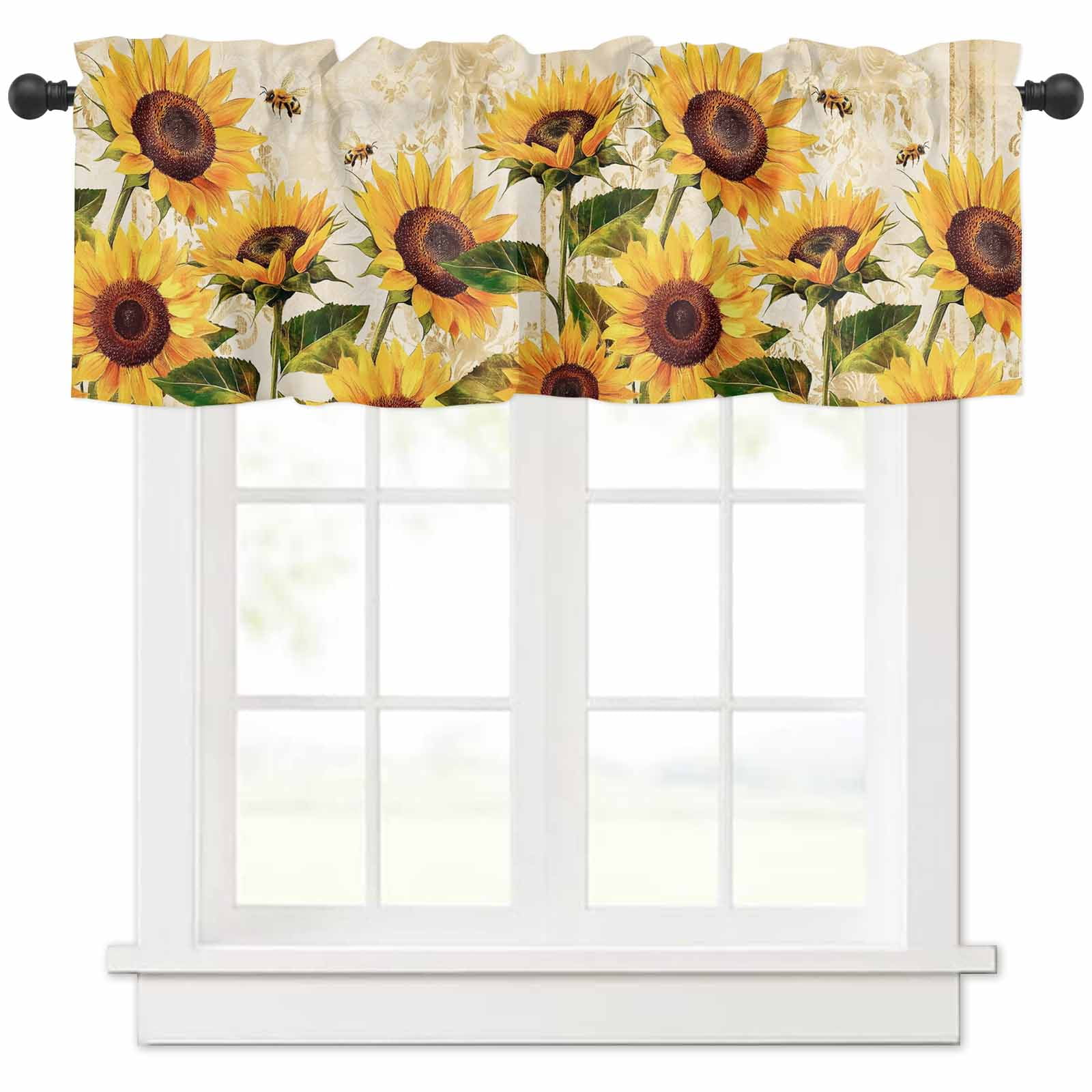 Botanical Sunflowers Valances for Windows Farmhouse Kitchen Curtains ...