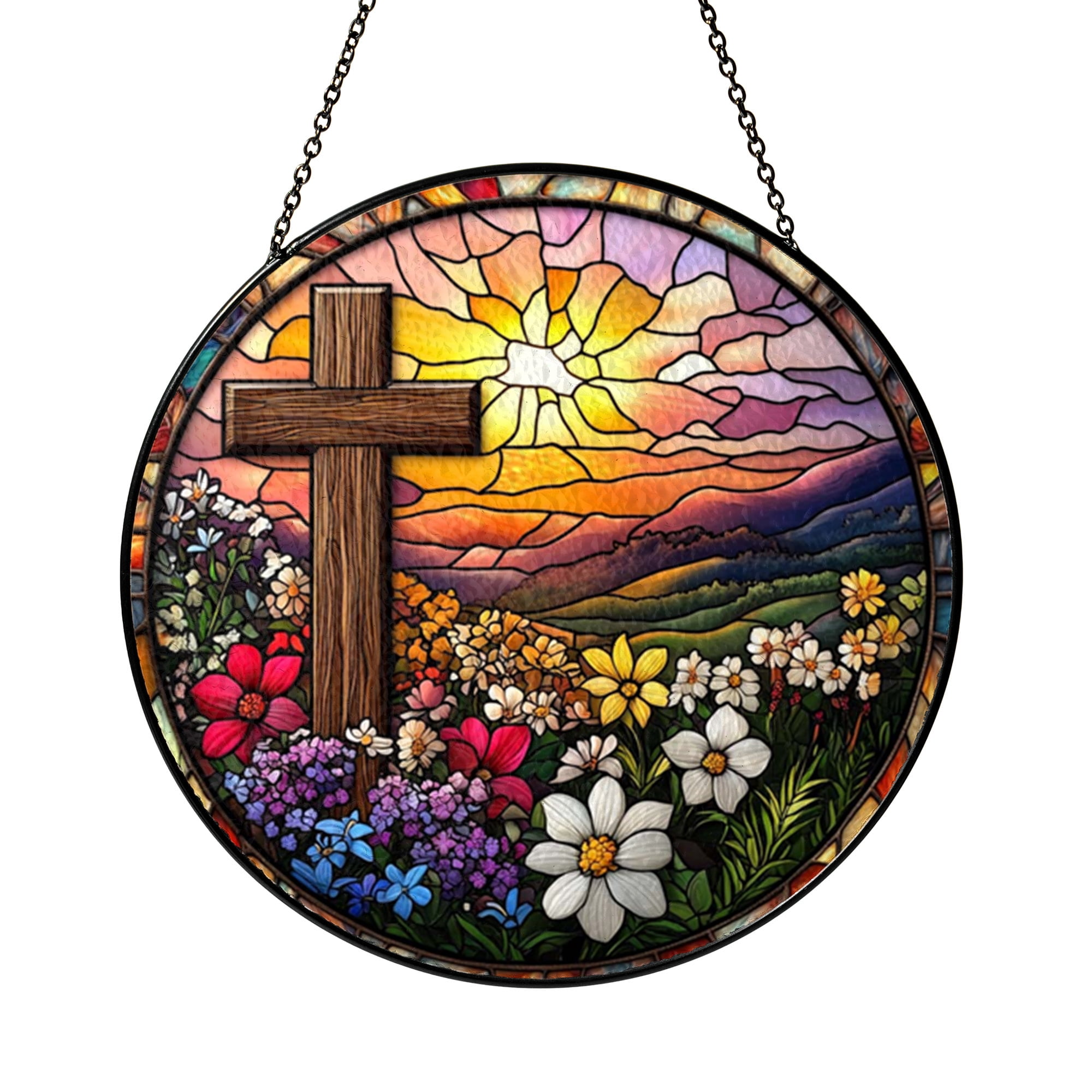 Botanical Sunset Glass Style Suncatcher – Decorative Window Art ...