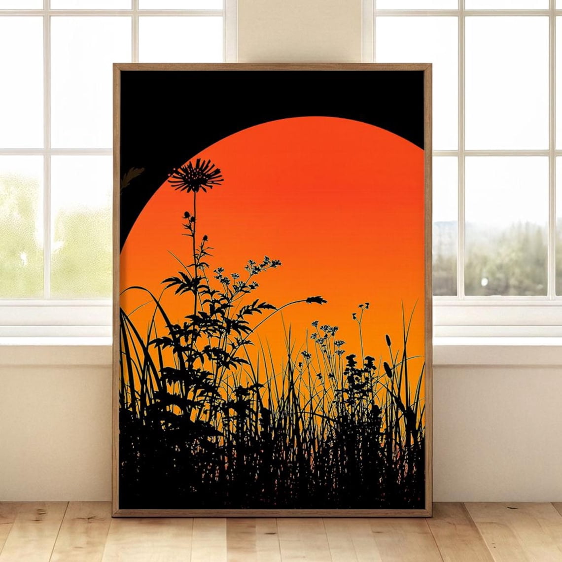 Botanical Sunset Wall Art Wildflower Silhouette Meadow Flower Landscape ...