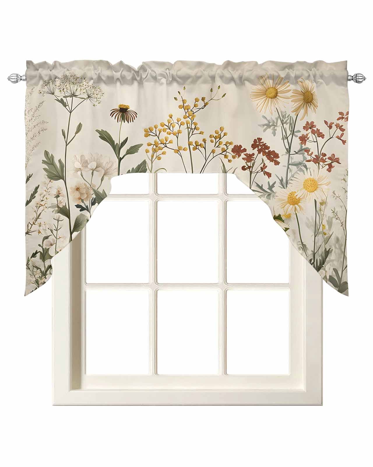 Botanical Swag Valances for Windows, Small Curtains Drapes, Retro Plant ...