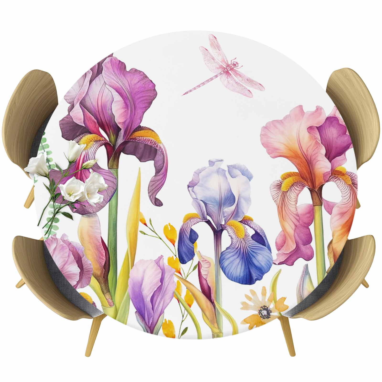 Botanical Table Cloth, Round Fitted Tablecloths with Elastic Edge ...