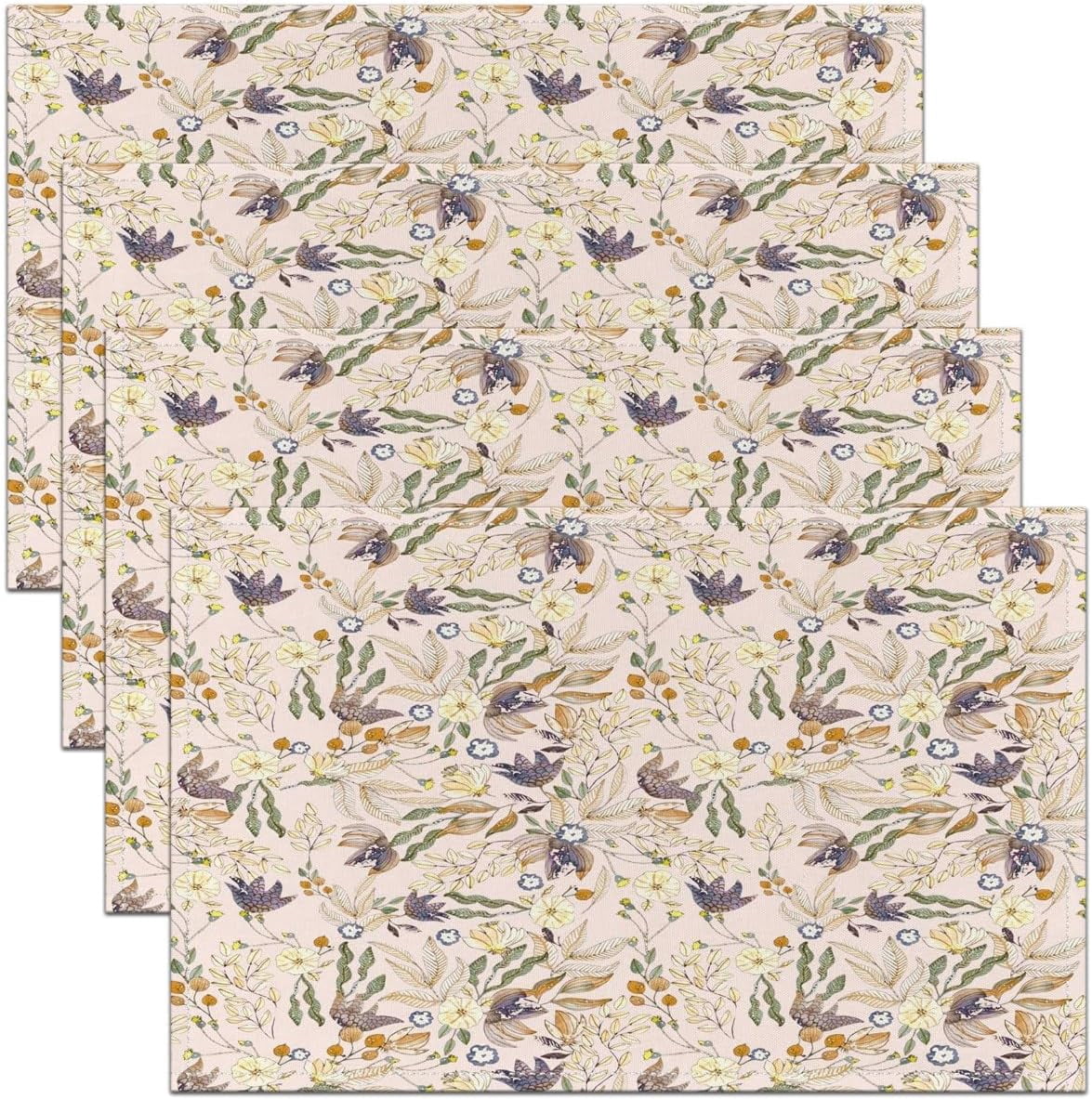 Botanical Table Place Mats Vintage Garden Plants Placemat for Kitchen ...