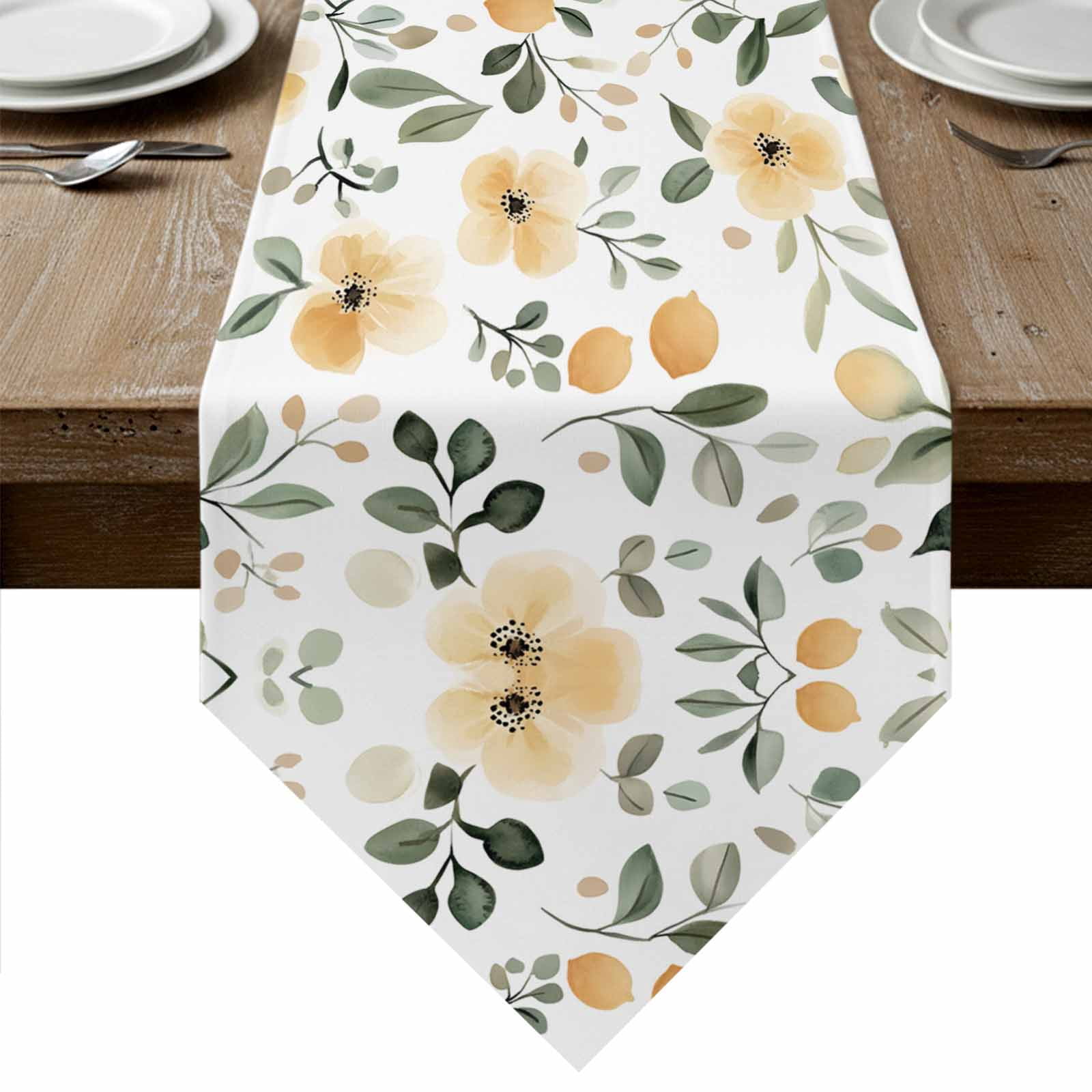 Botanical Table Runner Linen Burlap Table Runner 108 Inches Long Flower ...