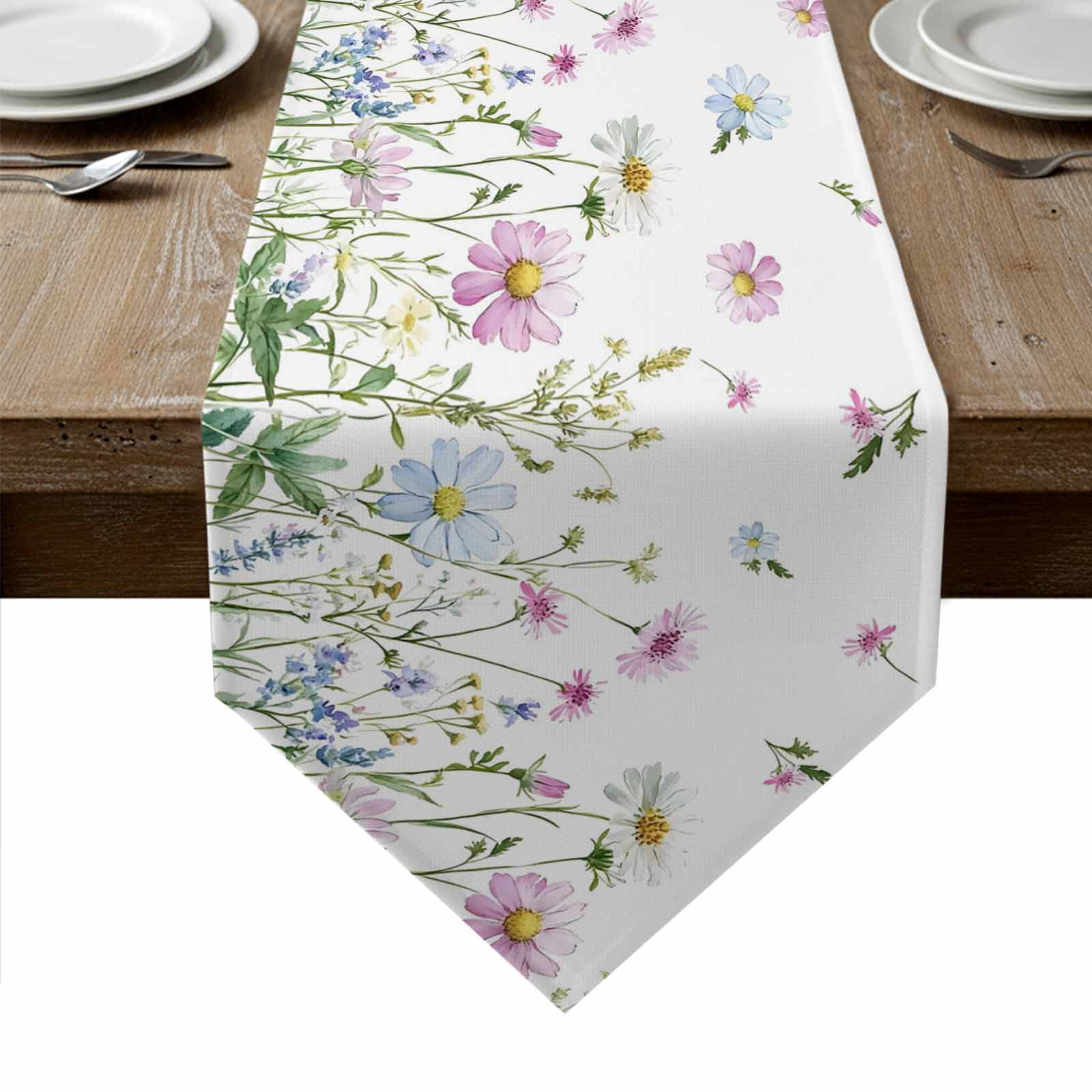 Botanical Table Runner Linen Burlap Table Runner 72 Inches Long Blue ...