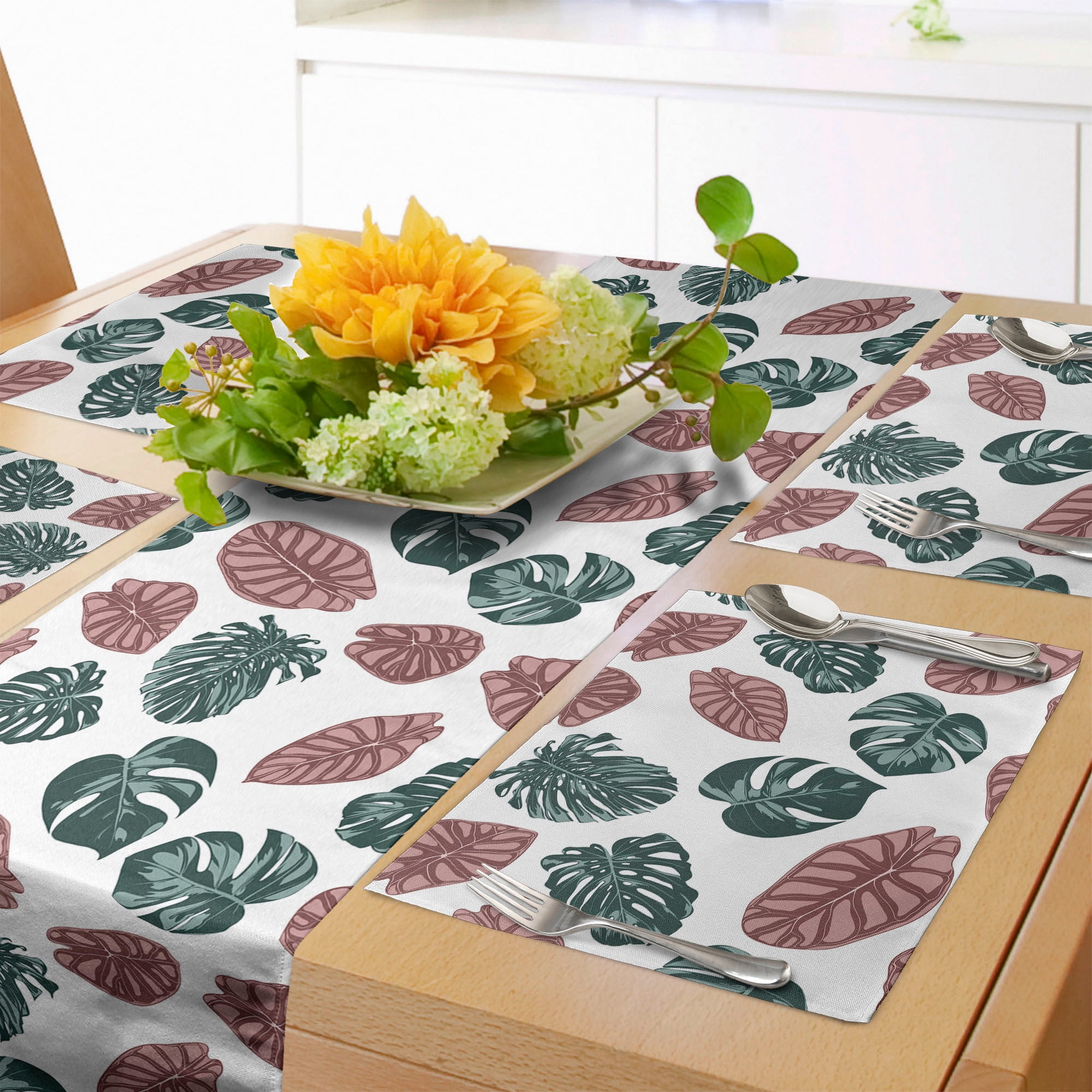 Botanical Table Runner & Placemats, Tropical Monstera Philodendron ...