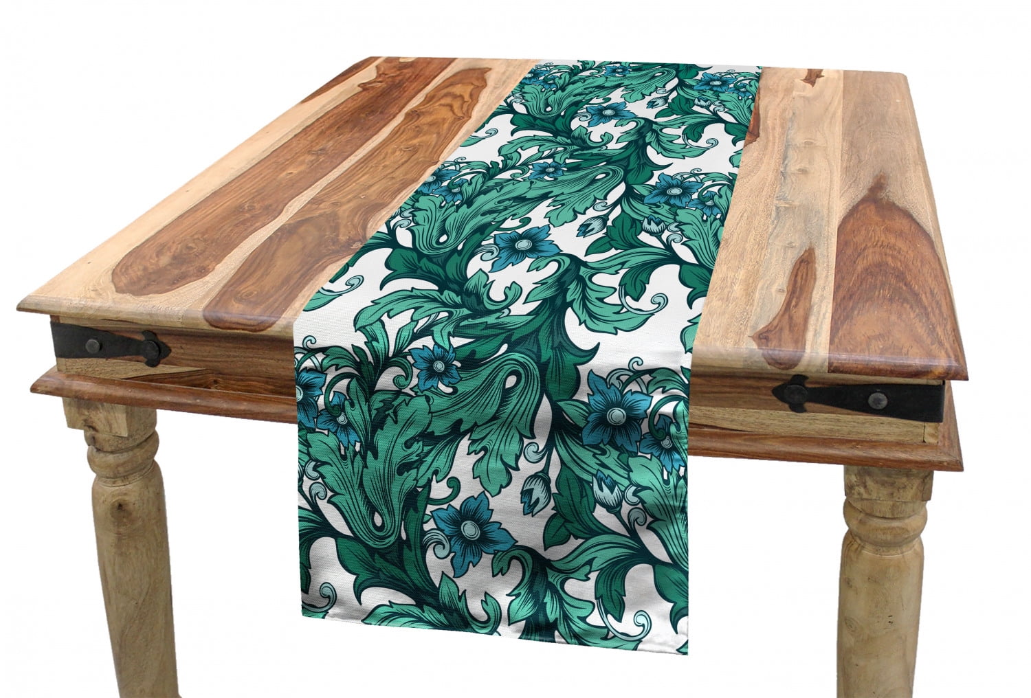 Botanical Table Runner, Rhythmic Art Deco Style Curvy Flowers Ivy Look ...