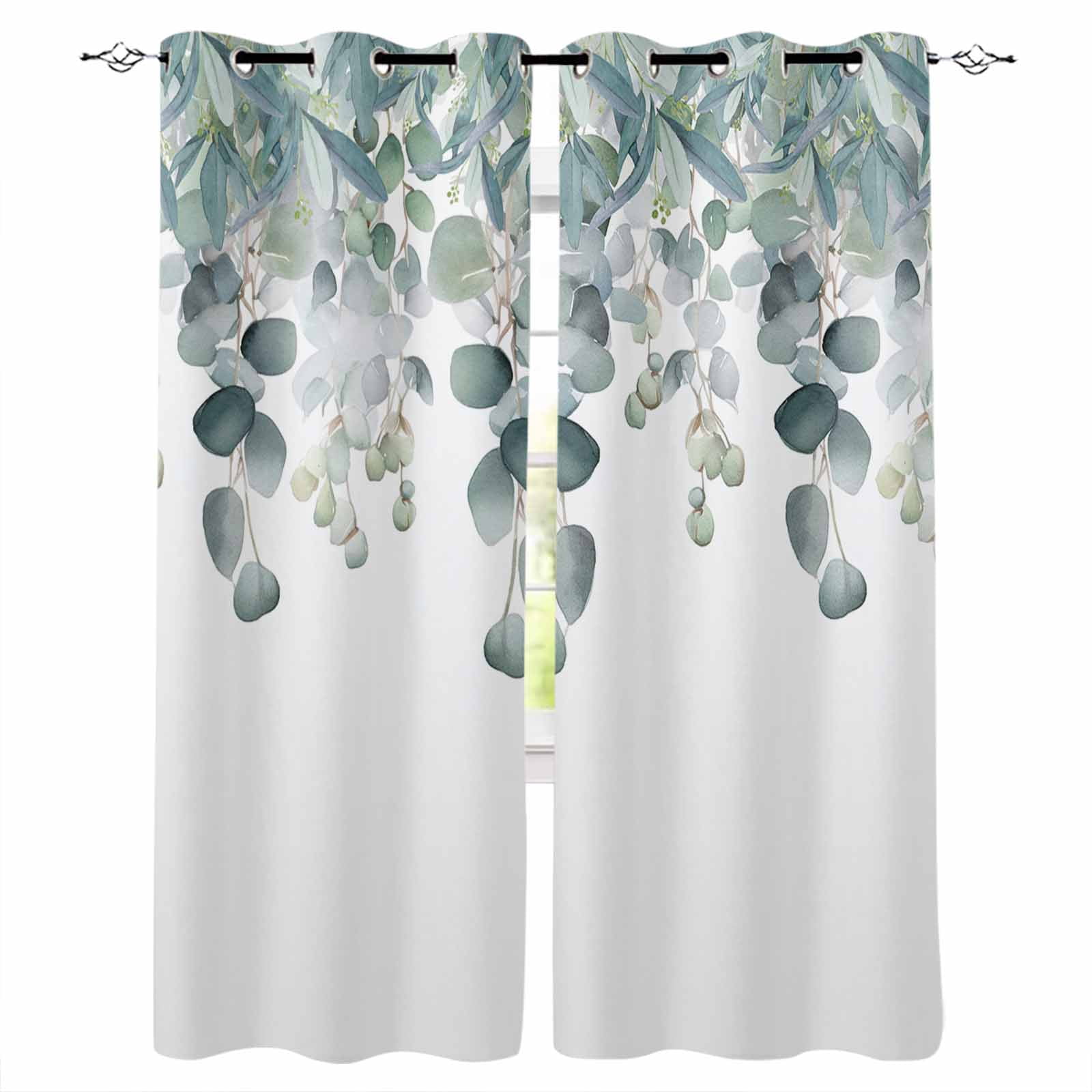 Botanical Teal Blackout Curtains 72 Inches Long for Bedroom, Watercolor ...