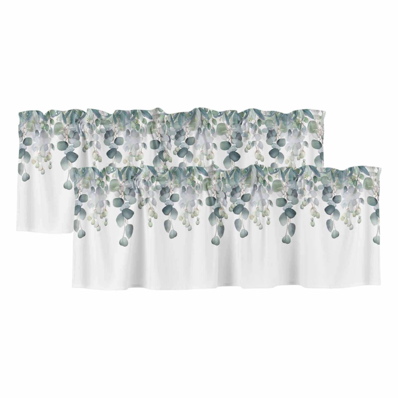 Botanical Teal Valances for Windows, Watercolor Eucalyptus Leaves ...