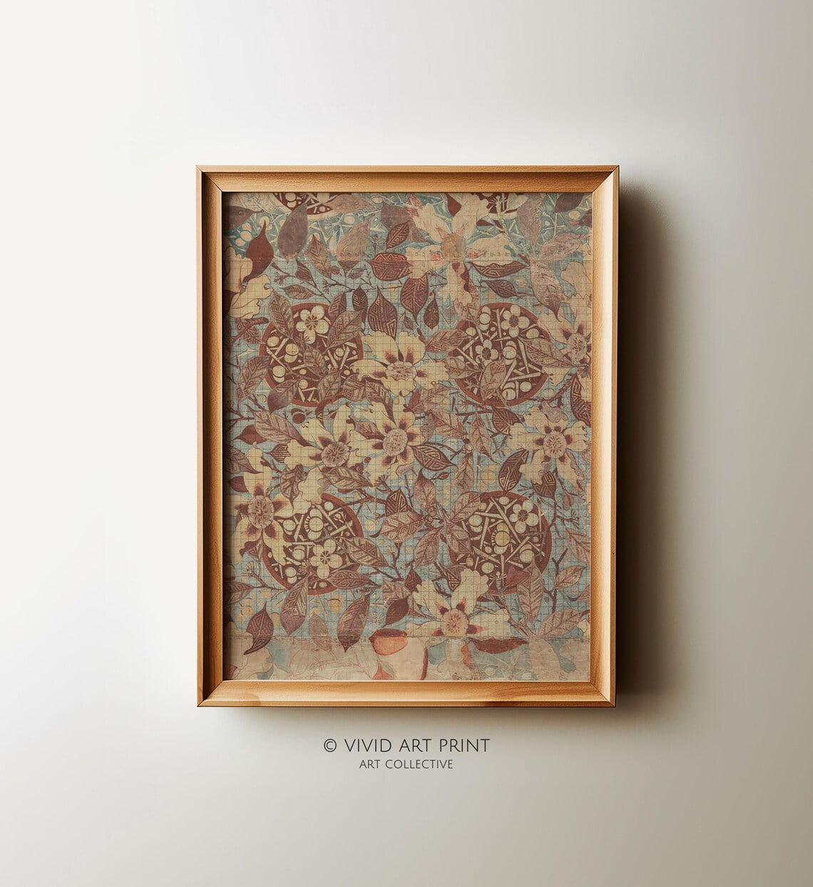 Botanical Textile Design Art, Vintage Rustic Floral Pattern Home Decor ...