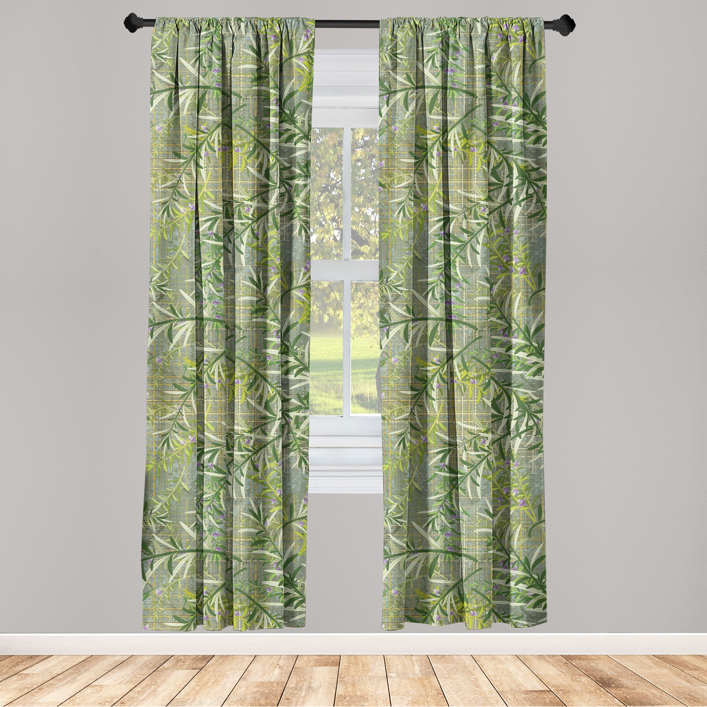 Botanical Theme Window Curtains, Garden Vibe Branch Pattern with ...