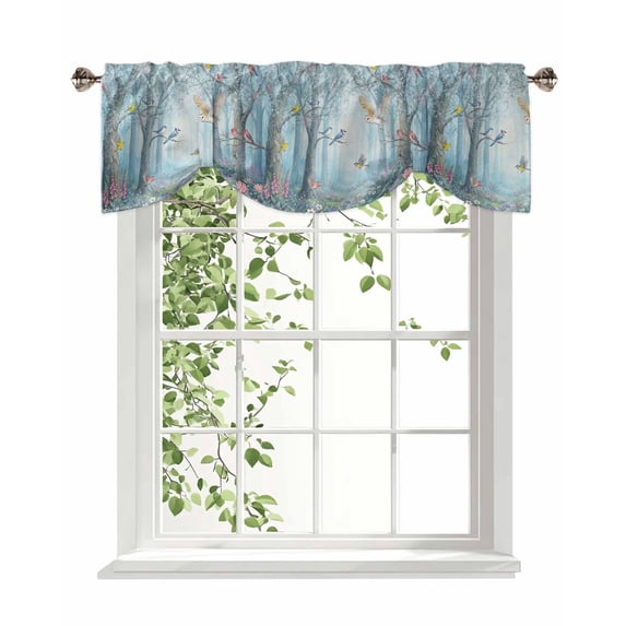 Botanical Tie Up Valances Curtain, Spring Watercolor Trees Mystic ...