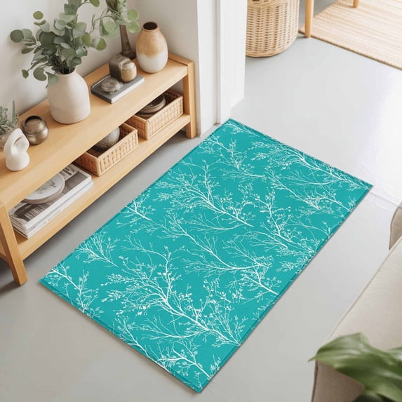 Botanical Tree Branch on Teal Rectangle Area Rug 2x3ft,Living Room Rug ...