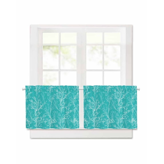 Botanical Tree Branch on Teal Short Blackout Curtains 24 Inch Long ...
