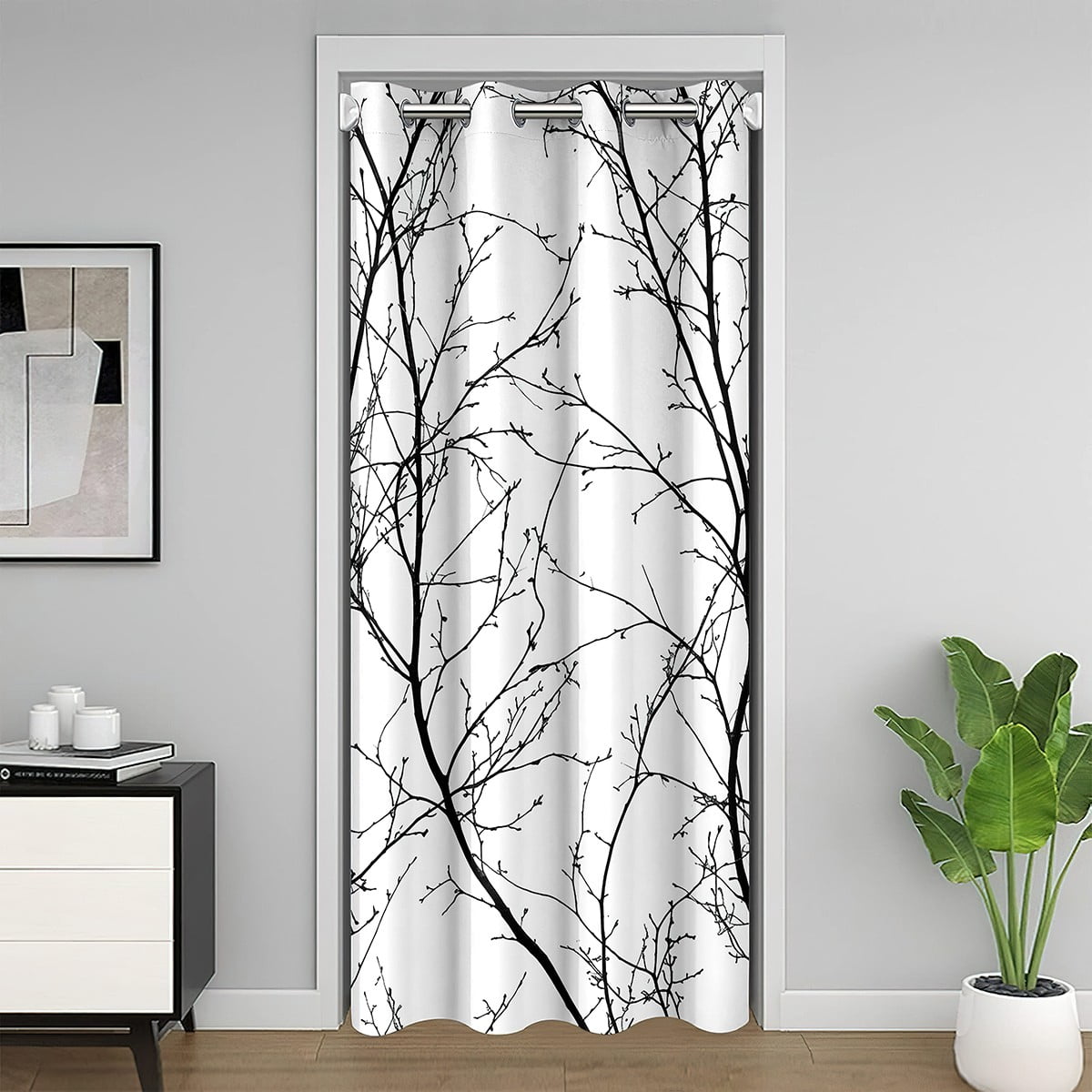 Botanical Trees Door Curtain for Doorway Privacy,Birch Tree Blackout ...