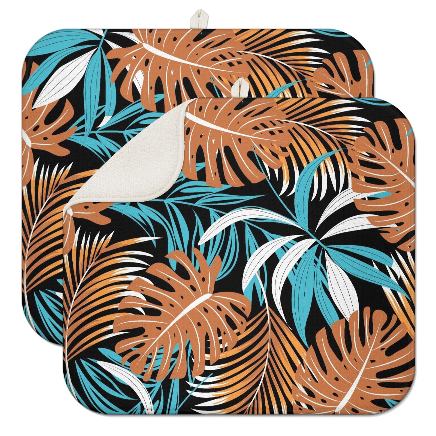 Botanical Tropical Leaf Dish Drying Mat – Hawaiian Jungle Leaves and ...
