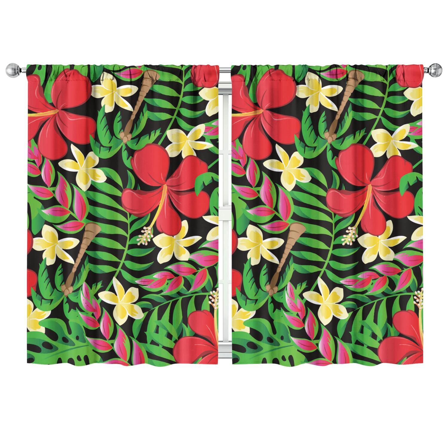 Botanical Tropical Print Tier Curtains - Set of 2 42x63 Inch Hawaiian ...