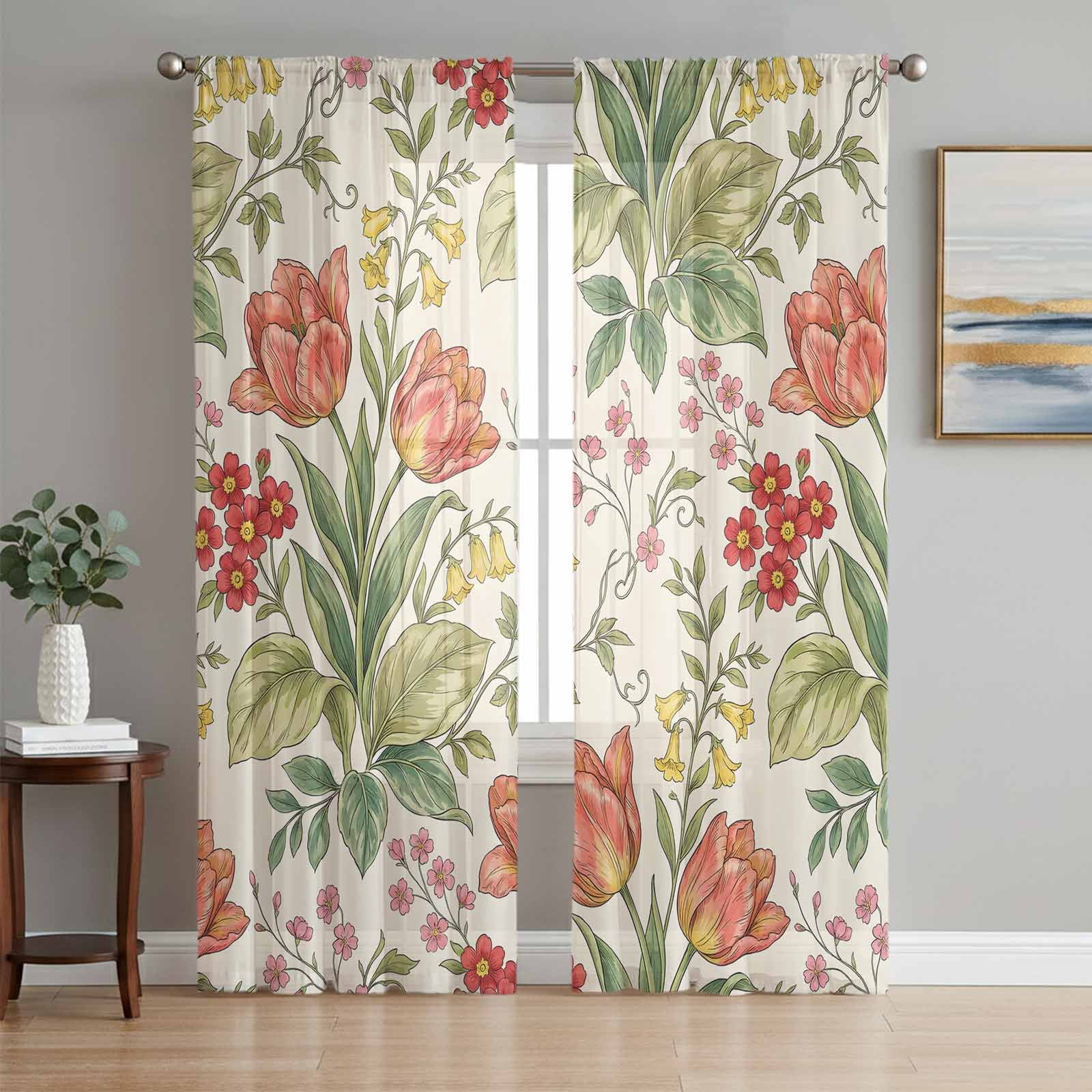 Botanical Tulip Sheer Curtains for Living Room Bedroom Farmhouse Vines ...