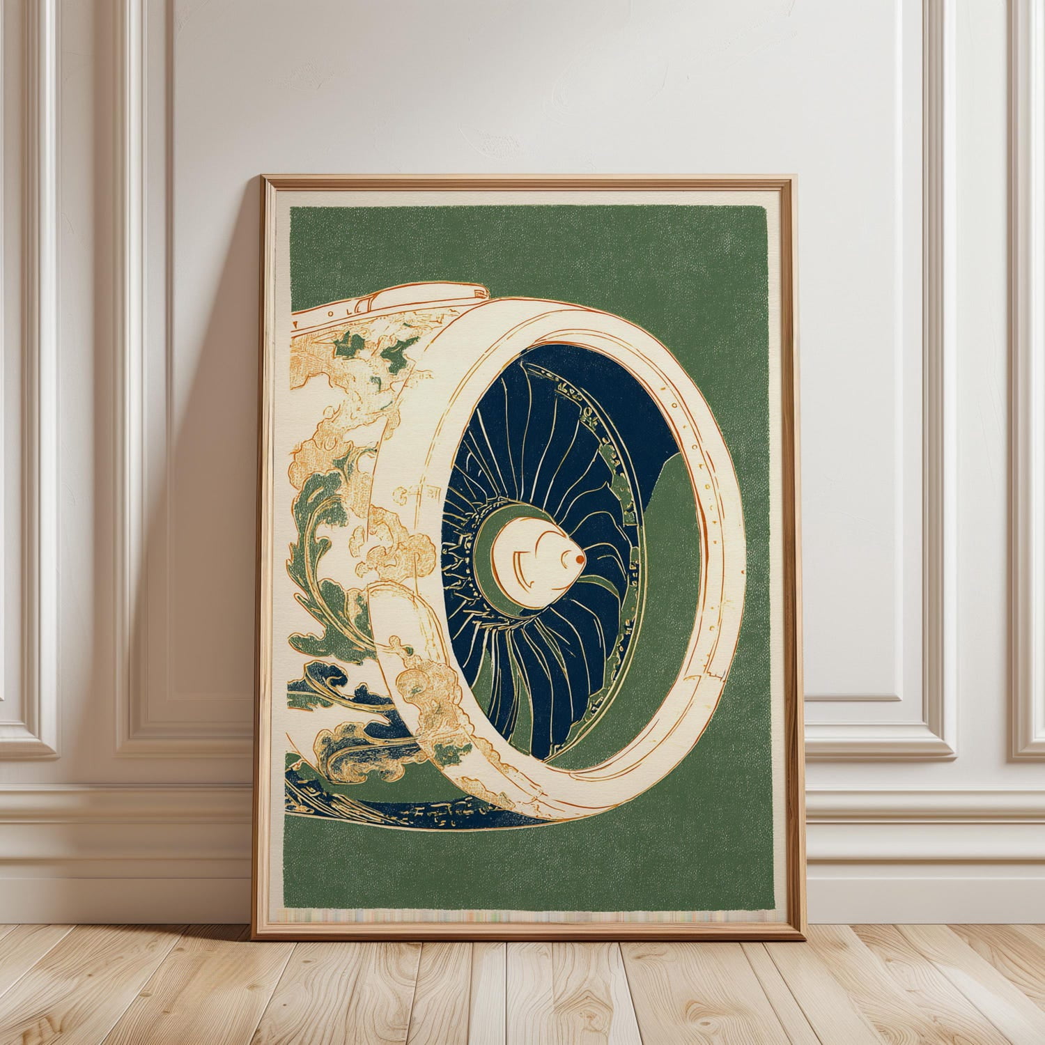 Botanical Umbrella Poster, Japanese Line Art In Green And Rust Tones ...