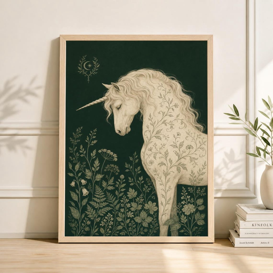 Botanical Unicorn Horse Line Art Print, Unframed Paper Poster 11x14in ...